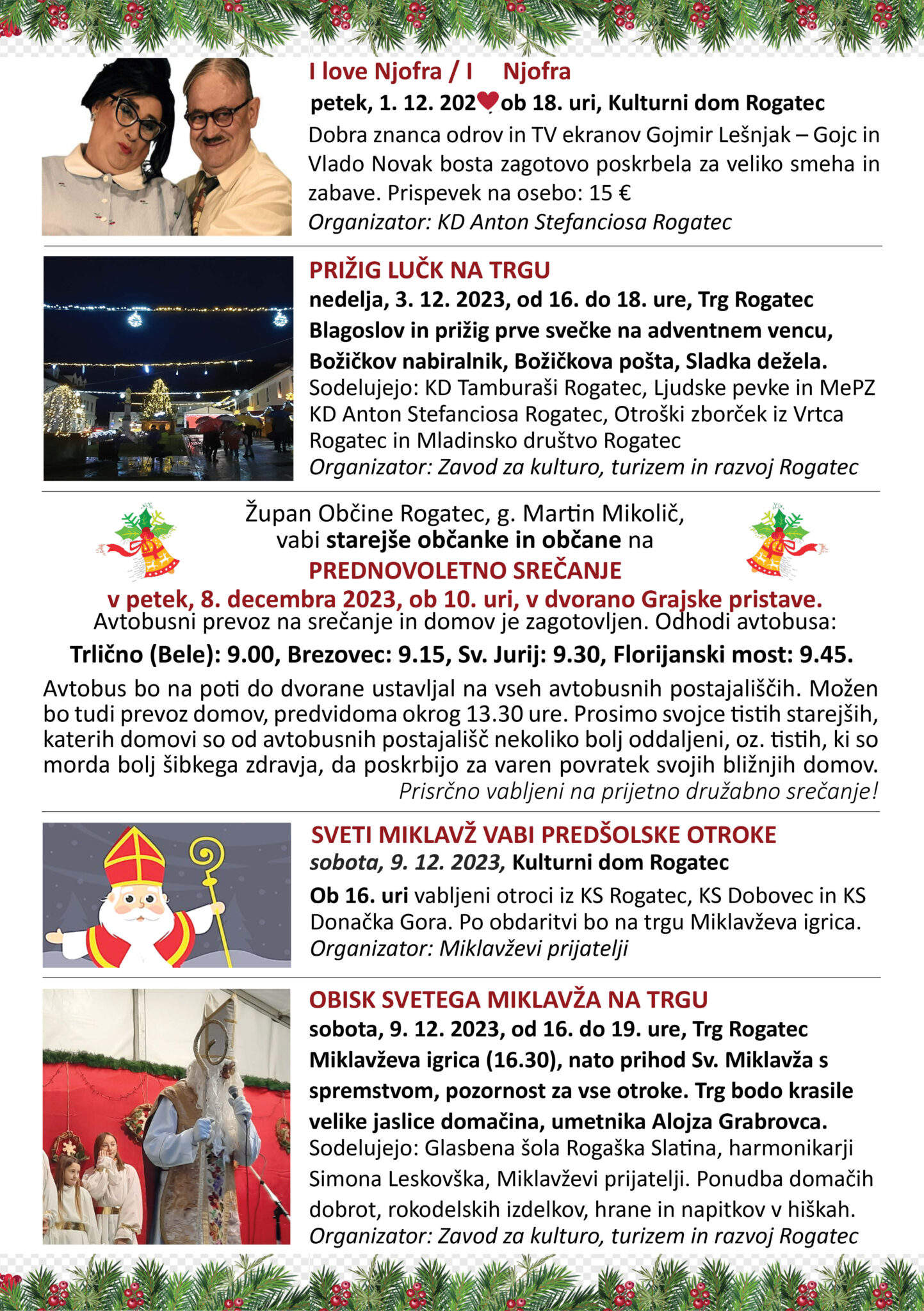 Praznični Rogatec - napovednik dogodkov - Rogatec